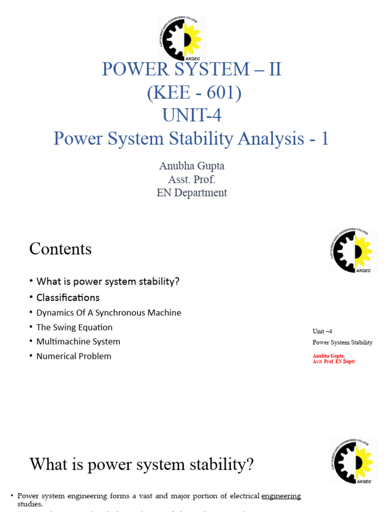 Power System Stability Analysis Overview | PDF | Steady State ...