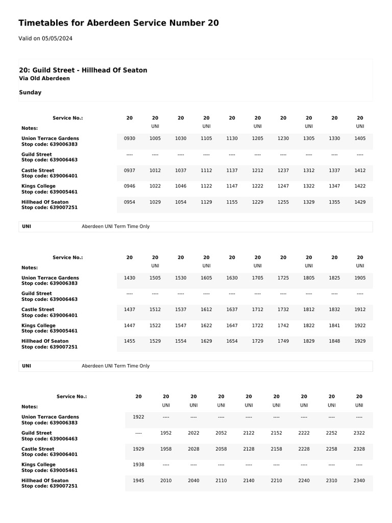 Timetable 20 | PDF