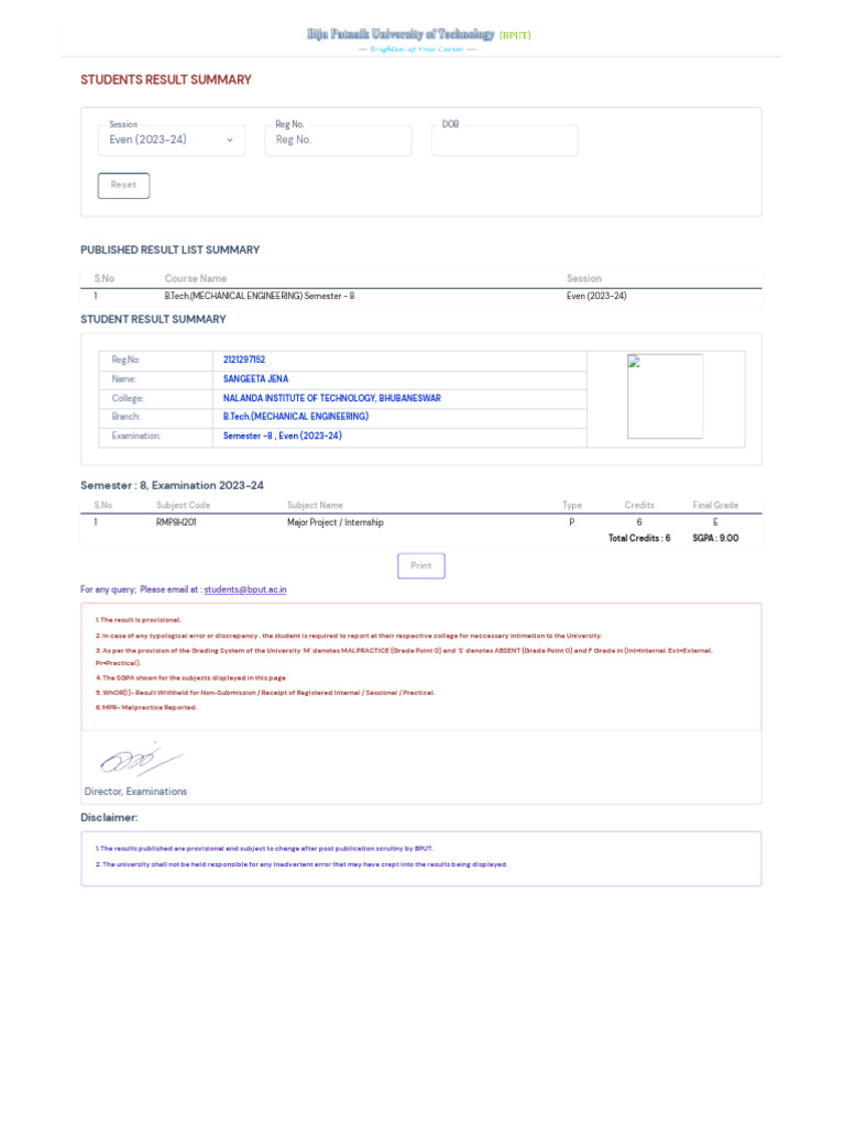 B.Tech ME 8th Sem Result 2023-24 | PDF | Engineering