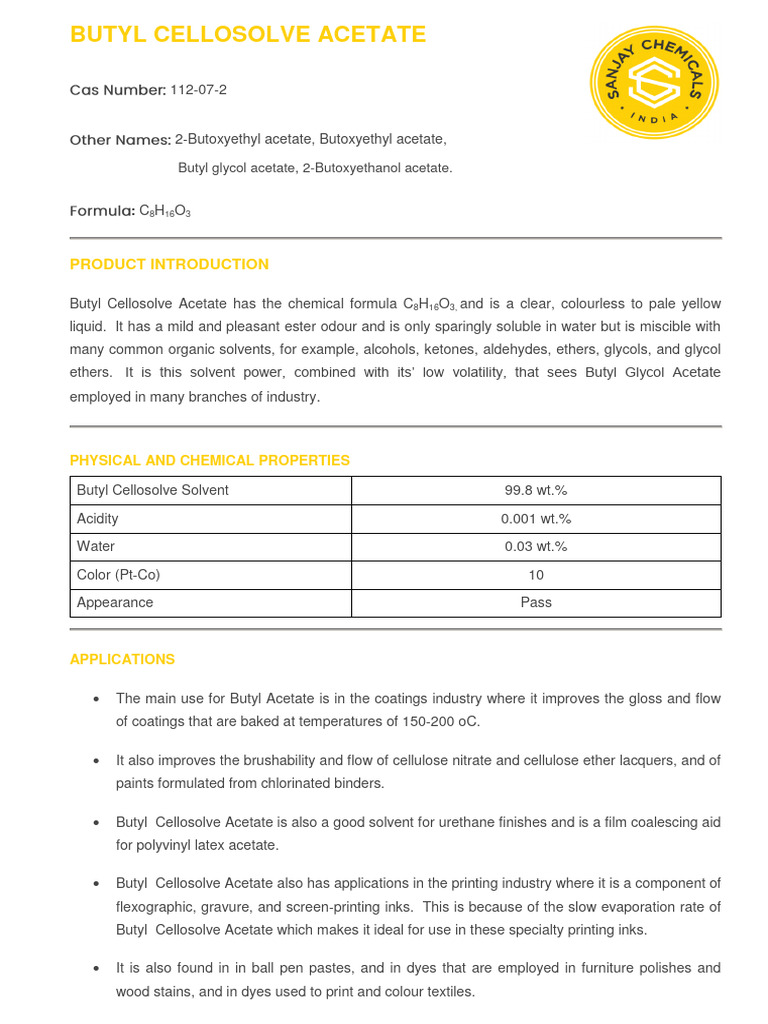 Butyl Cellosolve Acetate | PDF