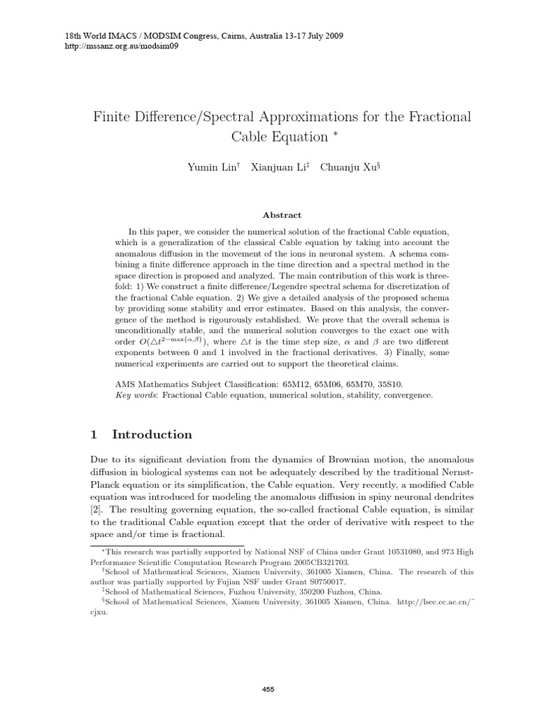 Finite Difference Spectral Approximations For The Fractional Cable