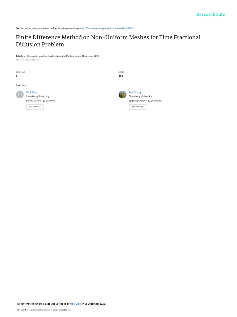 Finite Difference Method On Non-Uniform Meshes For Time Fractional Diffusion Problem | PDF ...