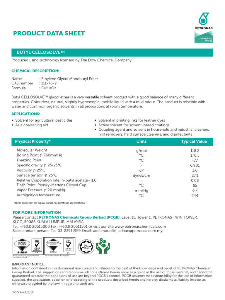 Product Sheet Cellosolve | PDF | Solvent | Chemistry