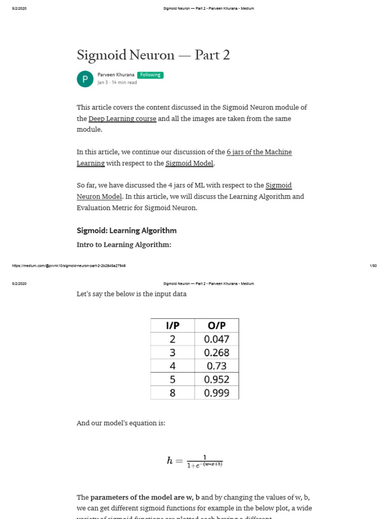 Sigmoid Neuron - Part 2 - Parveen Khurana - Medium | PDF | Machine ...