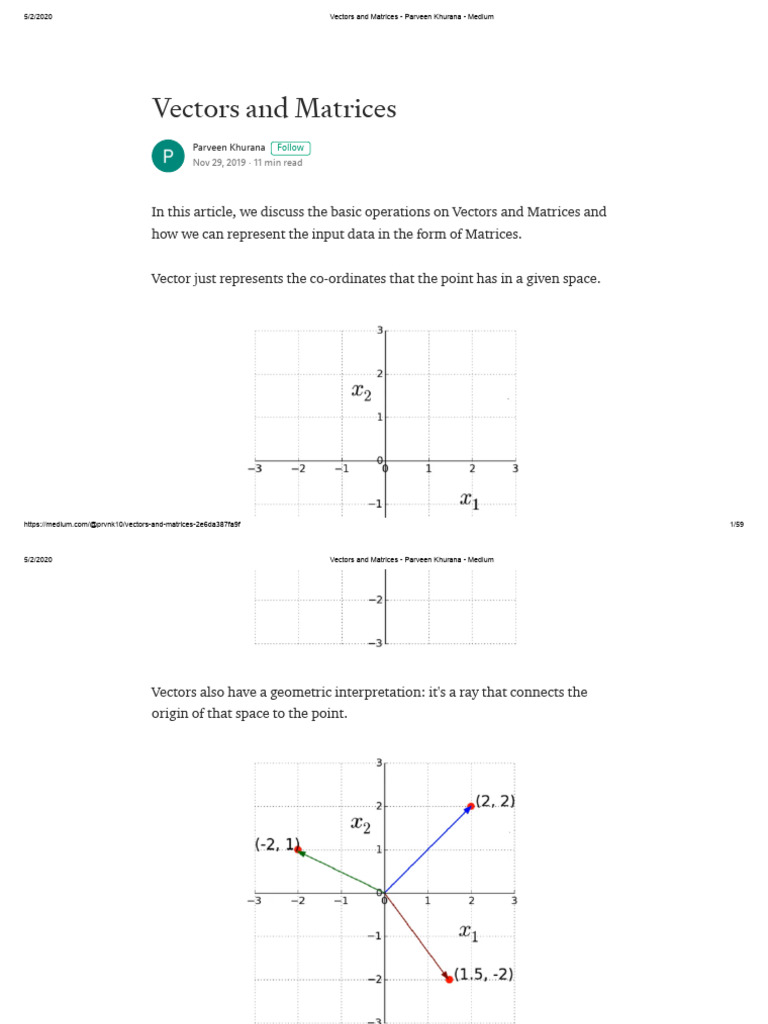 Vectors and Matrices - Parveen Khurana - Medium | PDF | Matrix (Mathematics) | Euclidean Vector