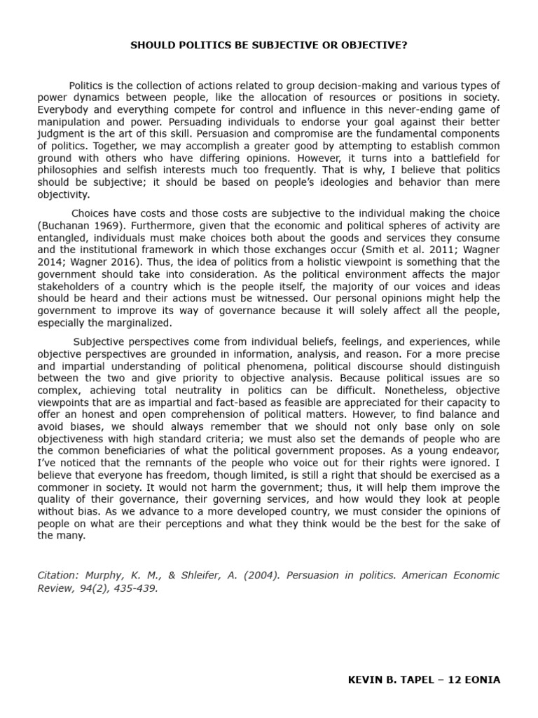 Should Politics Be Subjective or Objective? | PDF | Power (Social And ...