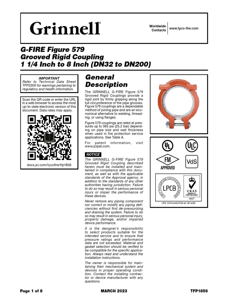 G-FIRE Figure 579 Grooved Rigid Coupling 1.1-4 Inch To 8 Inch (DN32 To DN200) - TFP1856 - 03 ...