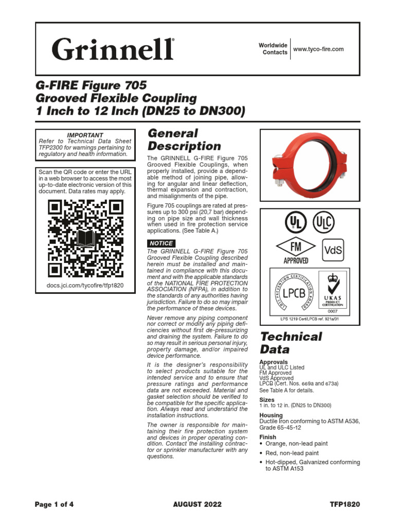 G-FIRE Figure 705 Grooved Flexible Coupling 1 Inch To 12 Inch (DN25 To ...