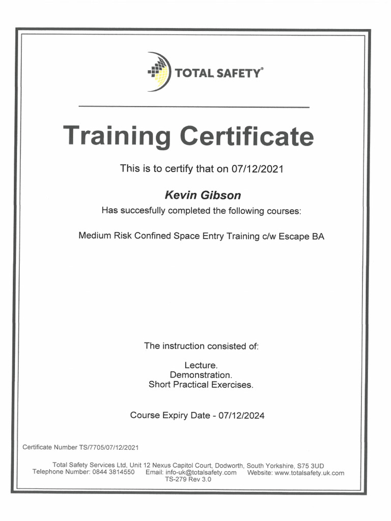 Kevin Gibson - Medium Risk Confined Space Entry Training C.W Escape BA ...