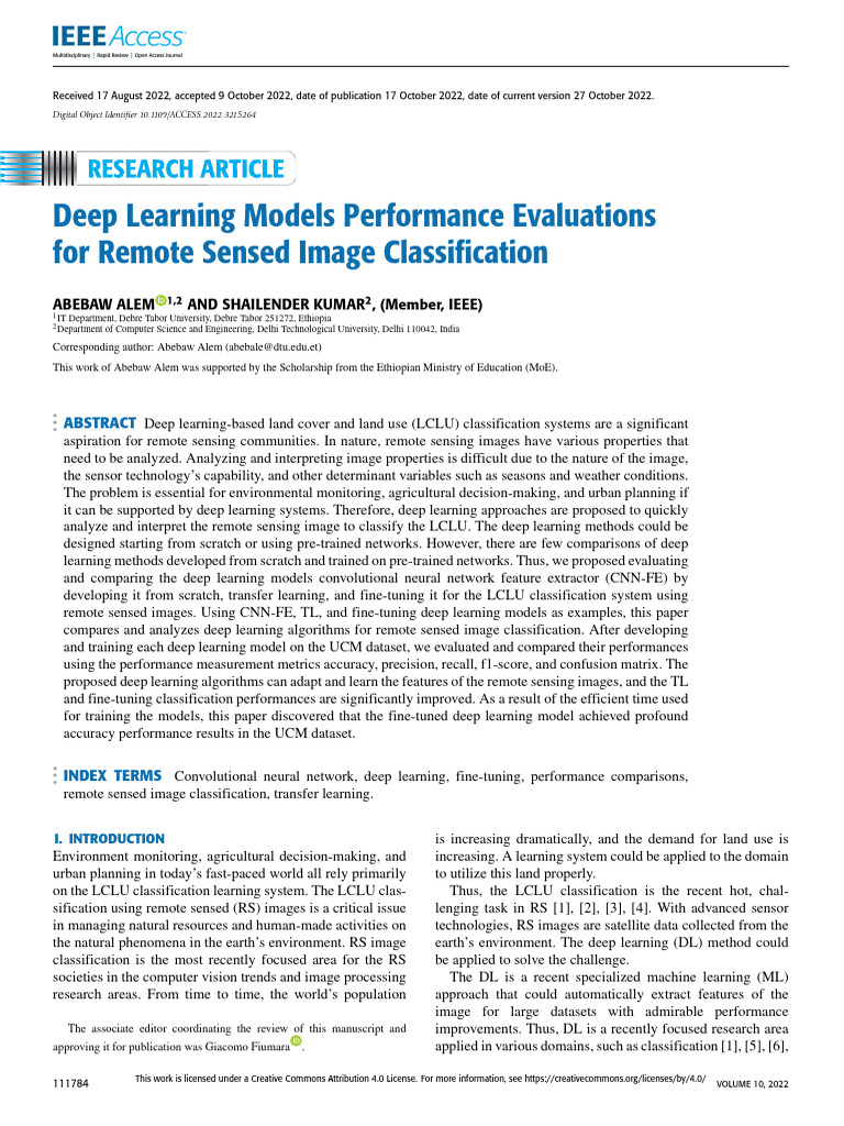 Deep Learning Models Performance Evaluations For Remote Sensed Image Classification | PDF | Deep ...