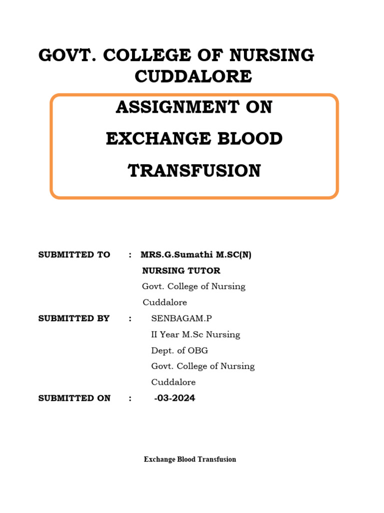 Exchange Transfusion | PDF | Blood Transfusion | Intravenous Therapy