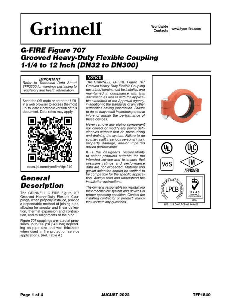 G-FIRE Figure 705 Grooved Flexible Coupling 1 Inch To 12 Inch (DN25 To ...