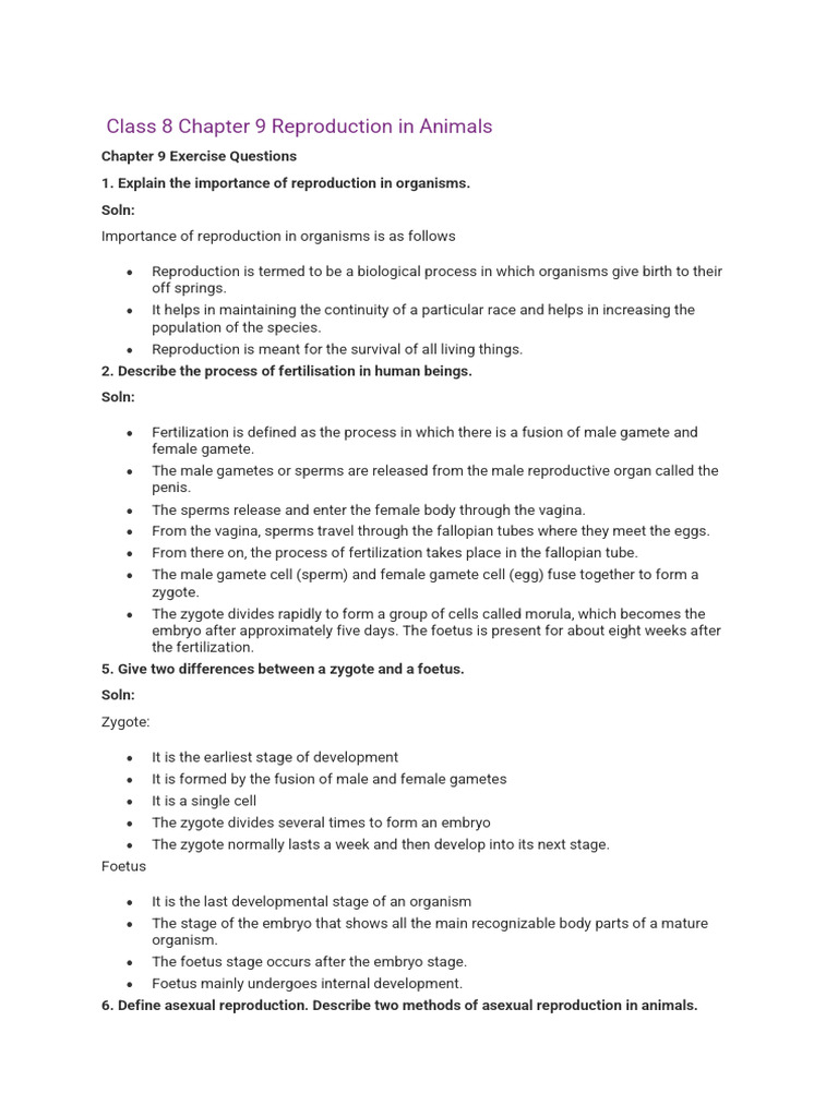 Class 8 Chapter 9 Reproduction in Animals | PDF | Fertilisation ...