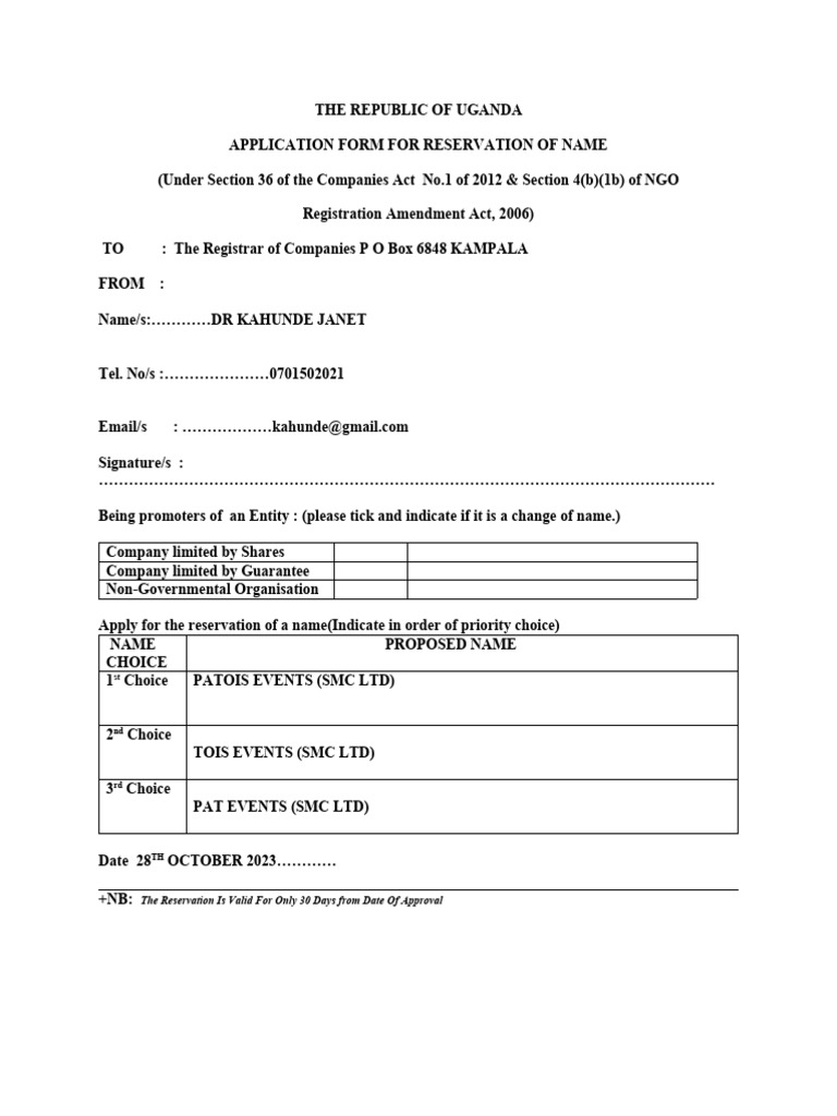 Reservation of Name | PDF | Law