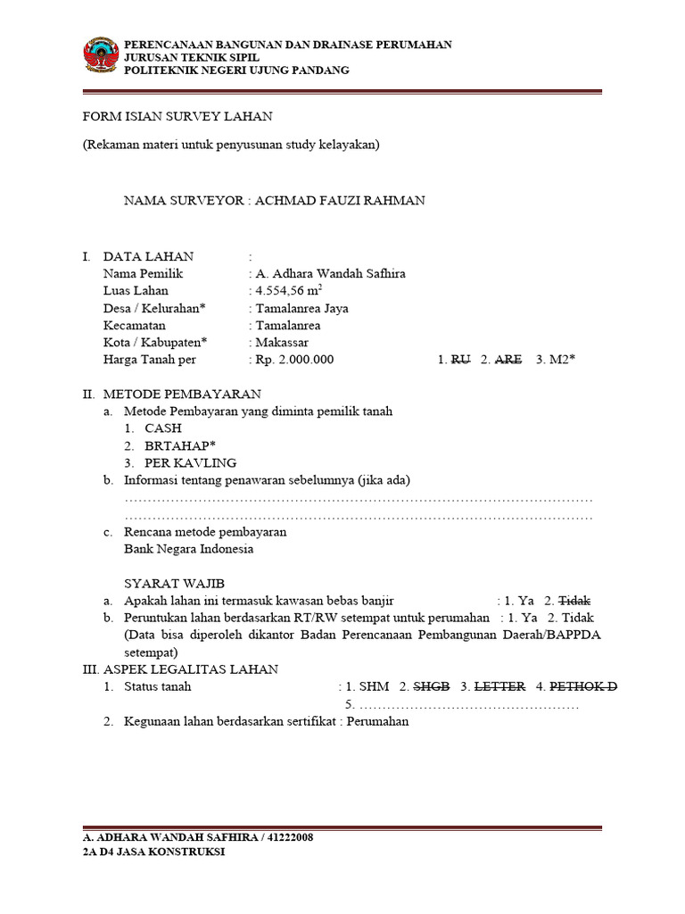 DPI - Form Isian Survey Lahan Aadhara | PDF