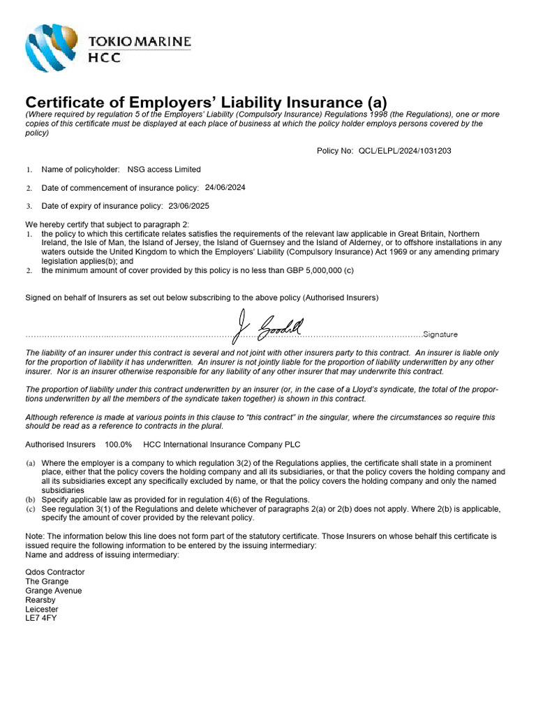 Employers Liability Certificate 28-05-2024!11!55 26 2 | PDF | Insurance ...