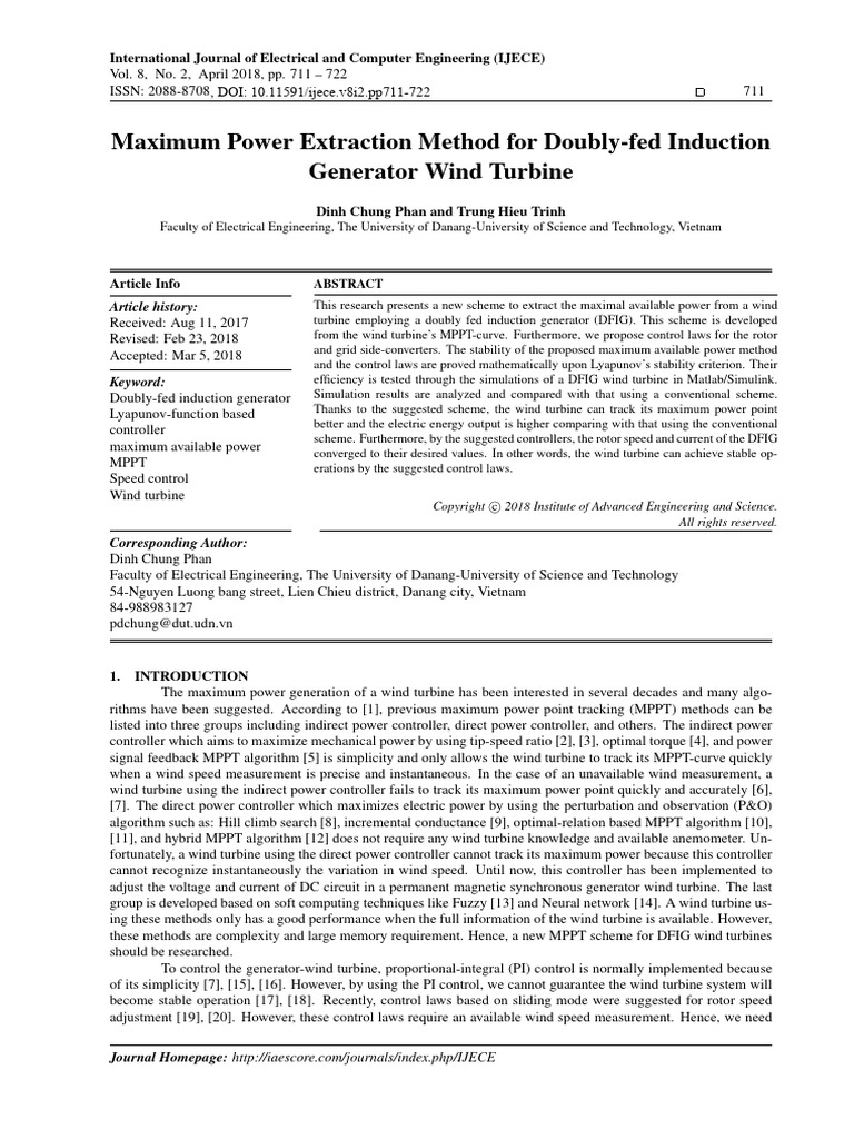 Maximum Power Extraction Method For A Doubly-Fed Induction Generator ...