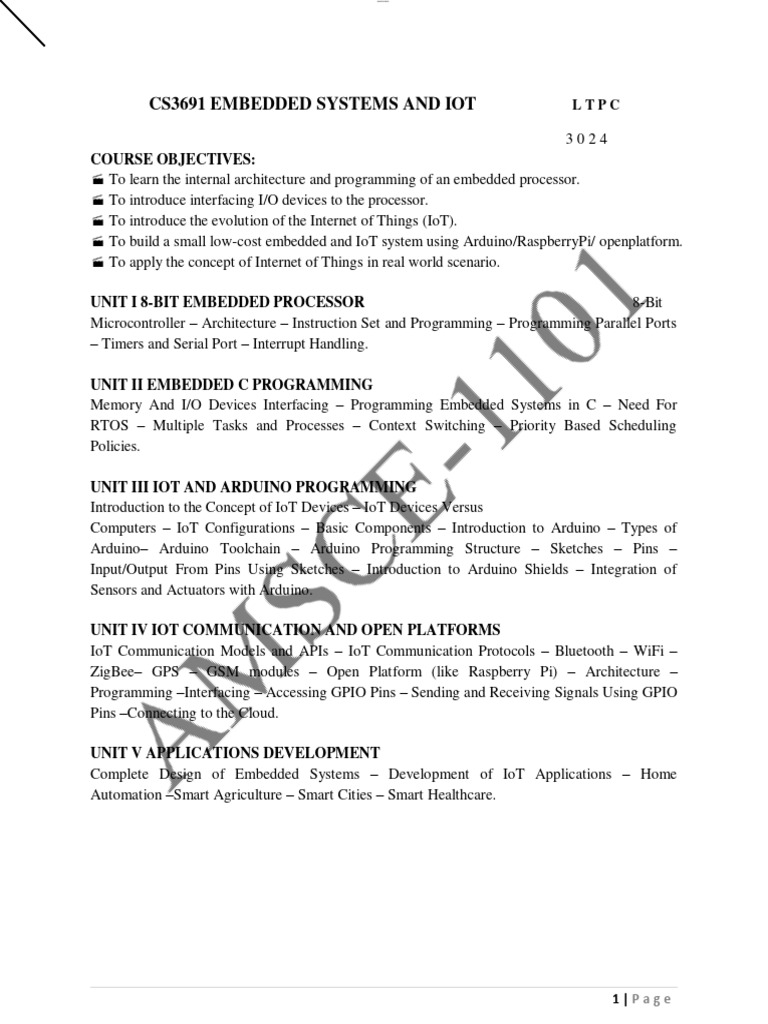 CS3691 Embedded Systems and IoT Watermark-1-99 | PDF | Assembly Language | Microcontroller