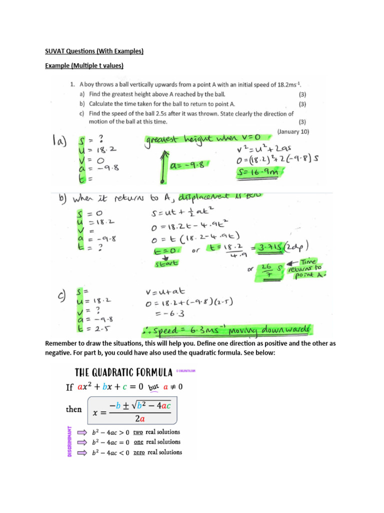 SUVAT Problem Solving Examples | PDF