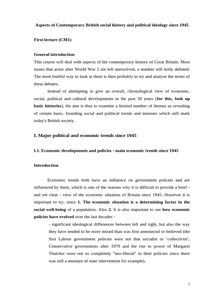 2022 Lecture Notes On Major Political and Economic Trends Since 1945 ...