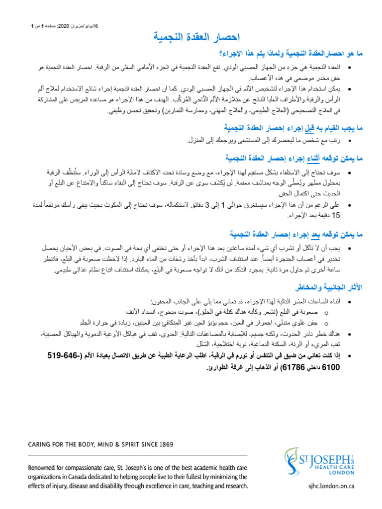 Pain Management Stellate Ganglion Block Fact Sheet Arabic | PDF