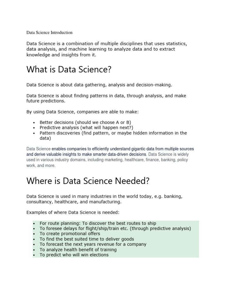 Data Science Introduction | PDF | Data Science | Data Data Science Introduction | PDF | Data Science | Data