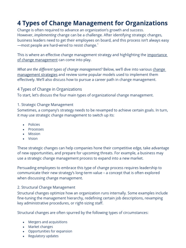 4 Types of Change Management For Organizations | Download Free PDF ...