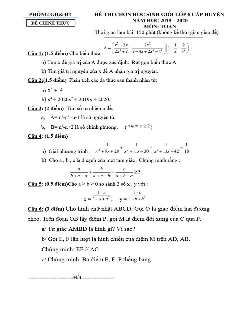 De Thi HSG Toan 8 Moi Nhat Theo PPCT | PDF