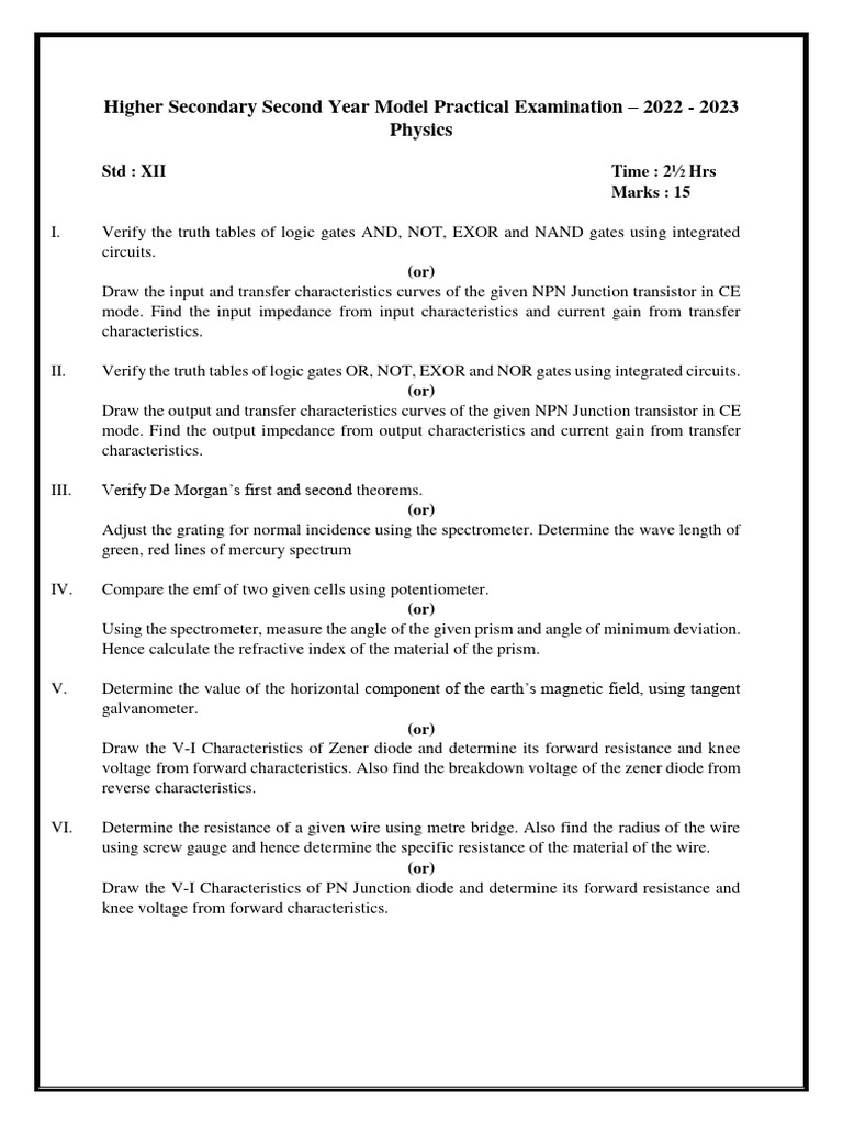 12th Practical Questions | PDF | Bipolar Junction Transistor | Logic Gate