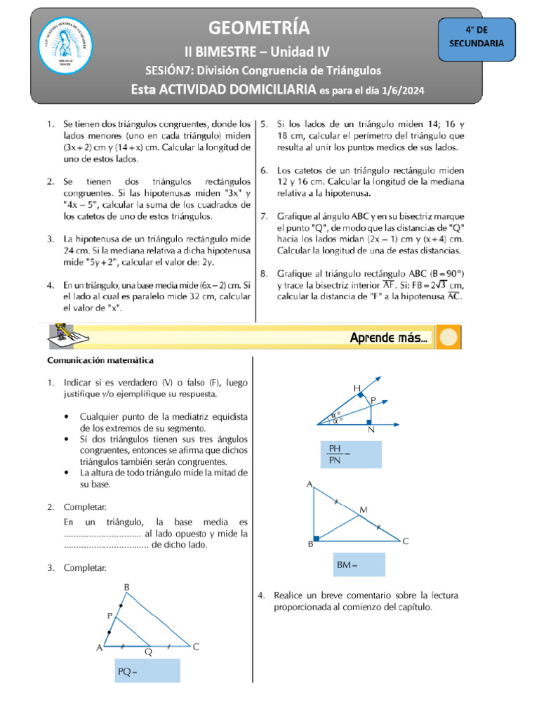 4sec-Mat-Sesión 7-Tarea Domiciliaria-1-6-24 | PDF