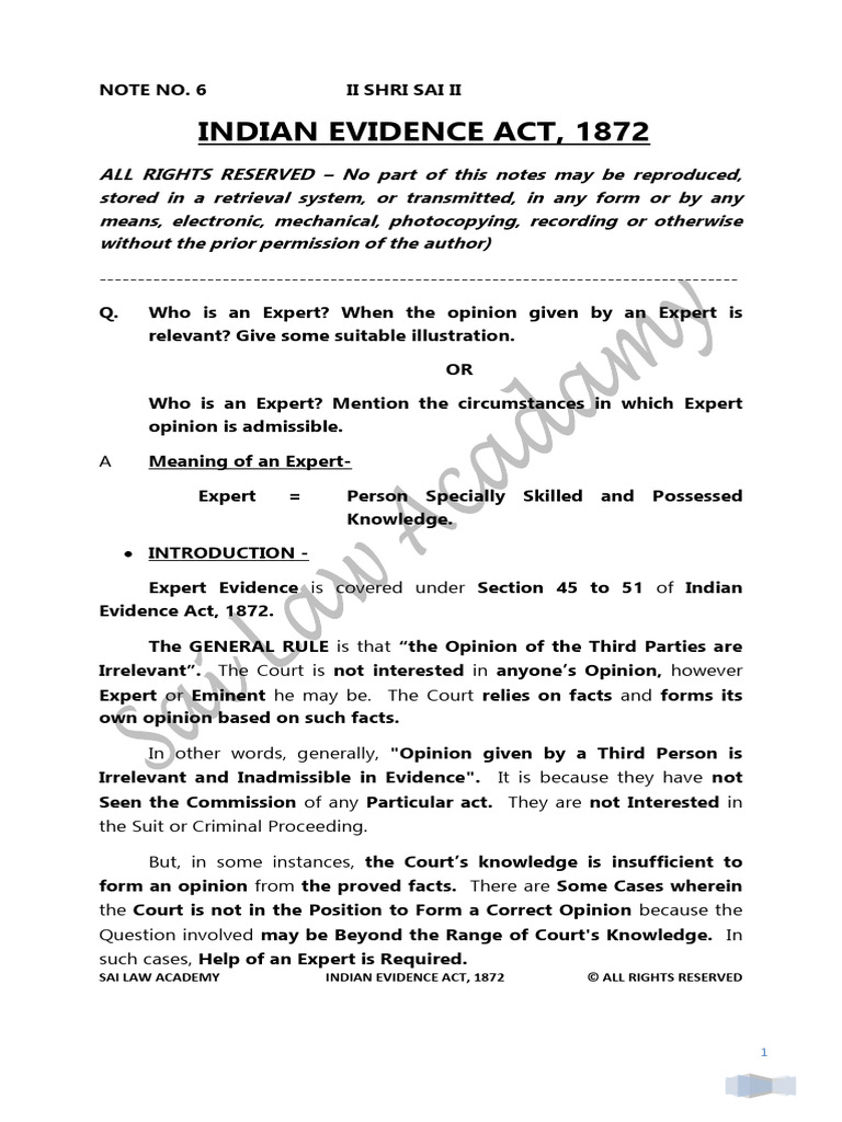 Indian Evidence Act 6 - 2021 | PDF | Expert Witness | Evidence