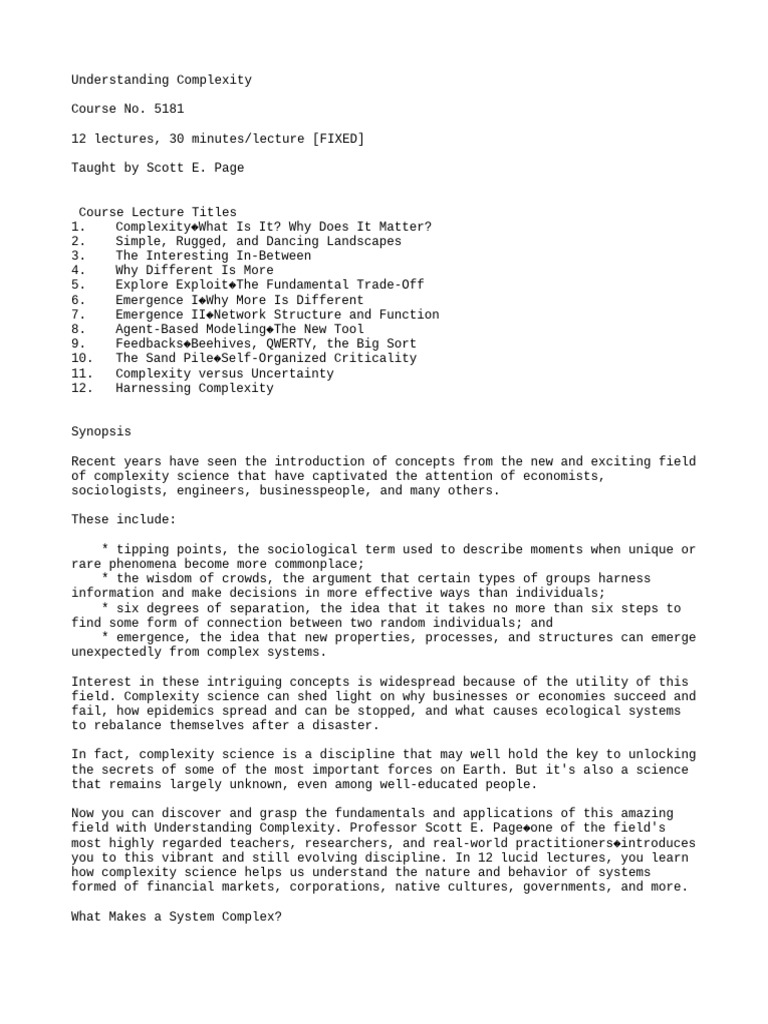 TTC - Understanding Complexity | PDF | Complexity | Science