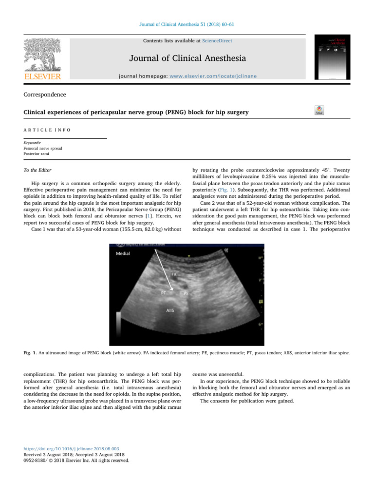 Clinical Experiences of PENG Block For Hip Surgery | PDF | Hip | Anesthesia