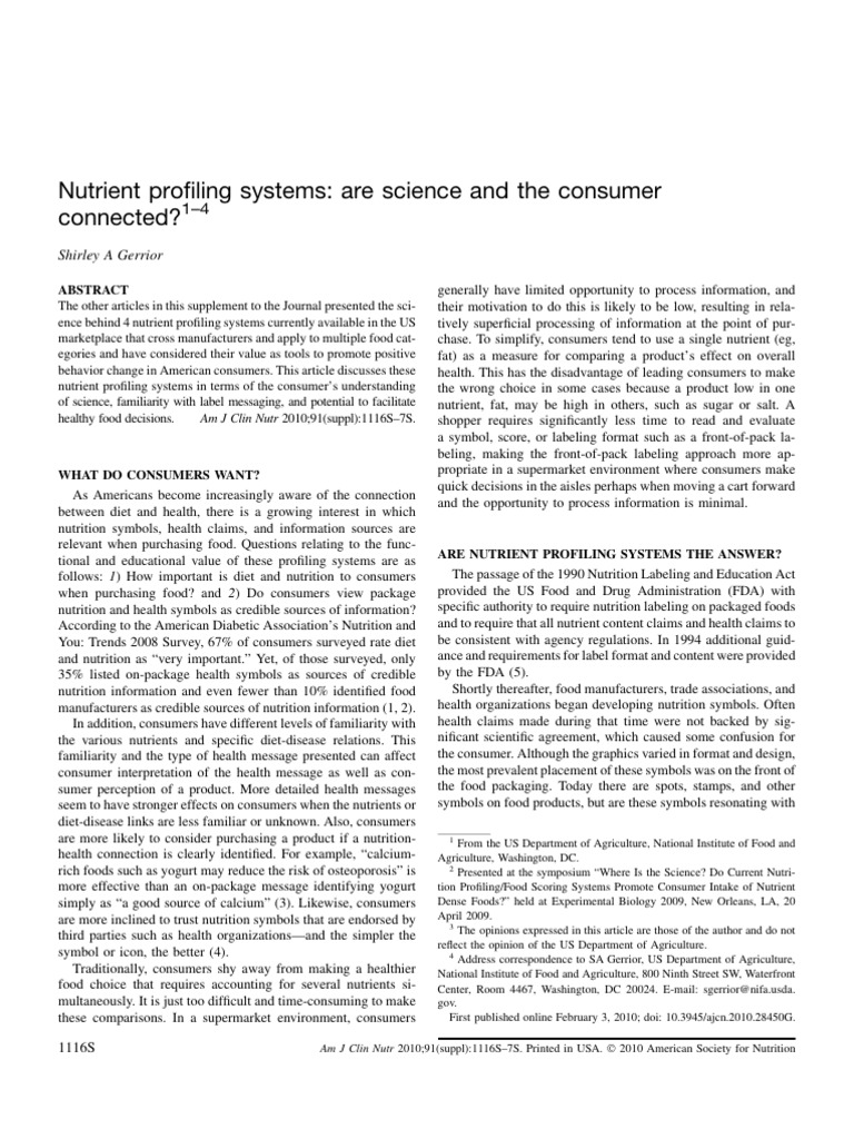 Nutrient Profiling Systems: Are Science and The Consumer Connected ...
