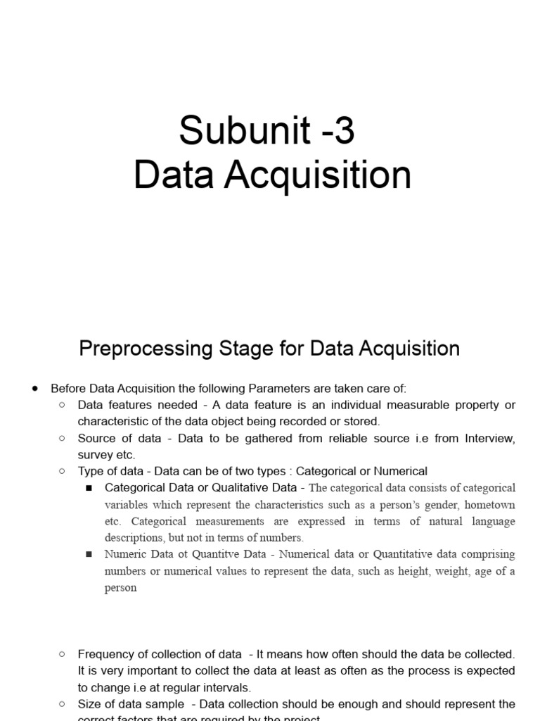 Subunit - 3 Data Acquisition | PDF | Data | Categorical Variable