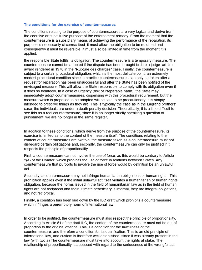 The Conditions For The Exercise of Countermeasures 4 | PDF ...