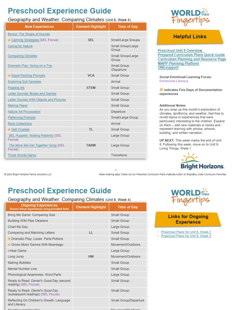 Preschool Experience Guide (Unit 8, Week 4) Comparing Climates | PDF ...