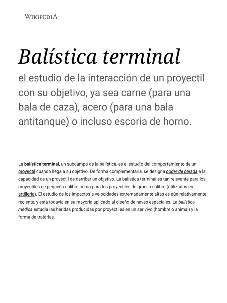 Balística Terminal - Wikipedia, La Enciclopedia Libre | PDF | Munición ...