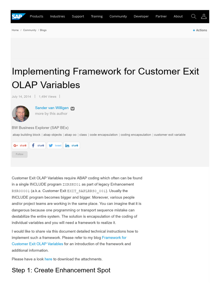 Implementing Framework For Customer Exit OLAP Variables - SAP Blogs | PDF | Computing | Computer ...