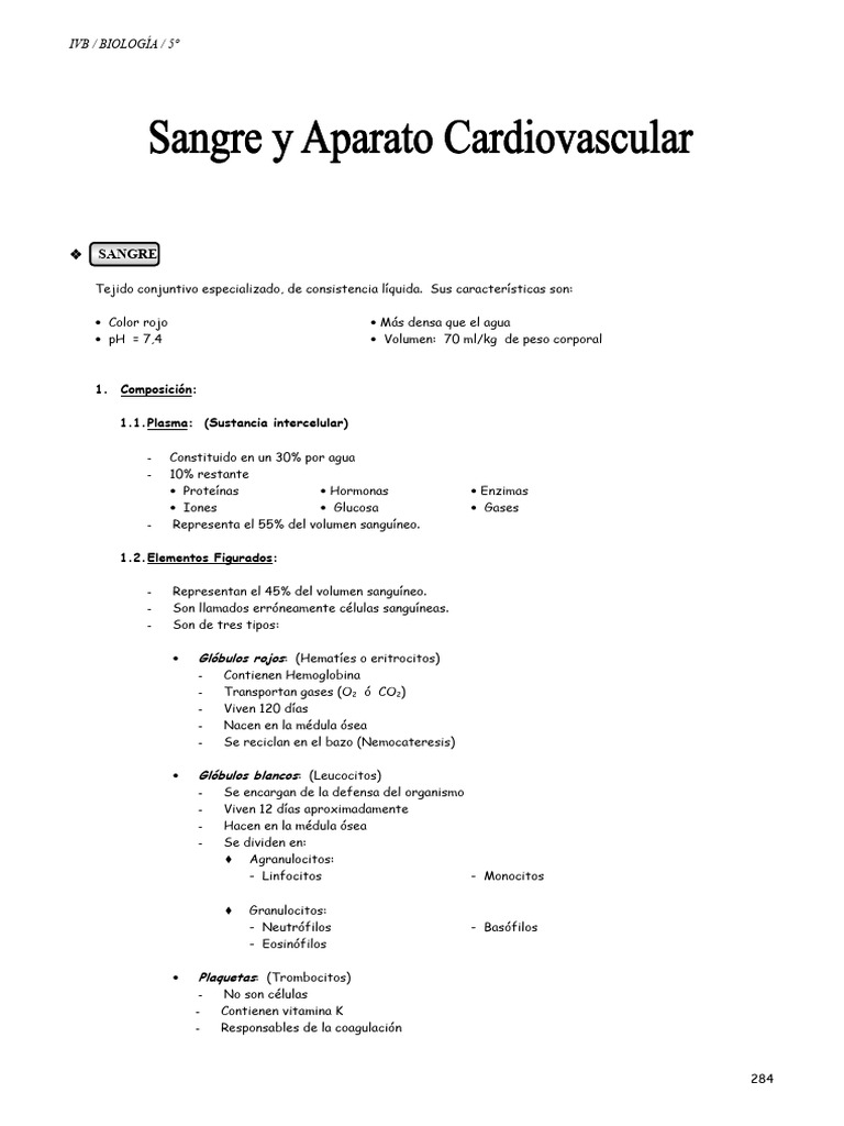 Iv Bim 5to Año Bio Guía 2 Sangre Y Aparato Cardiova