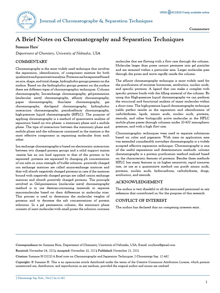 A Brief Notes On Chromatography and Separation Techniques | PDF ...