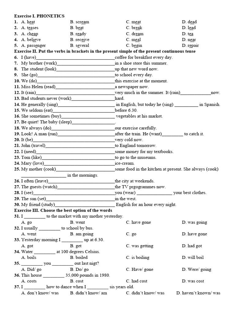 PRACTICE Present Simple and Present Continuous | PDF | Language Arts ...