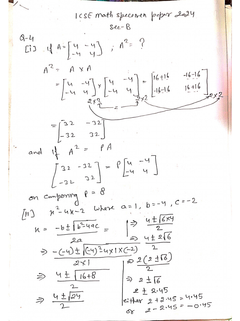 Icse Specimen Paper Mathematics 2024 | PDF