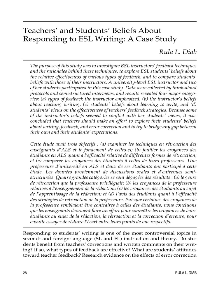 ESL Feedback: Teacher and Student Beliefs | PDF | Second Language ...