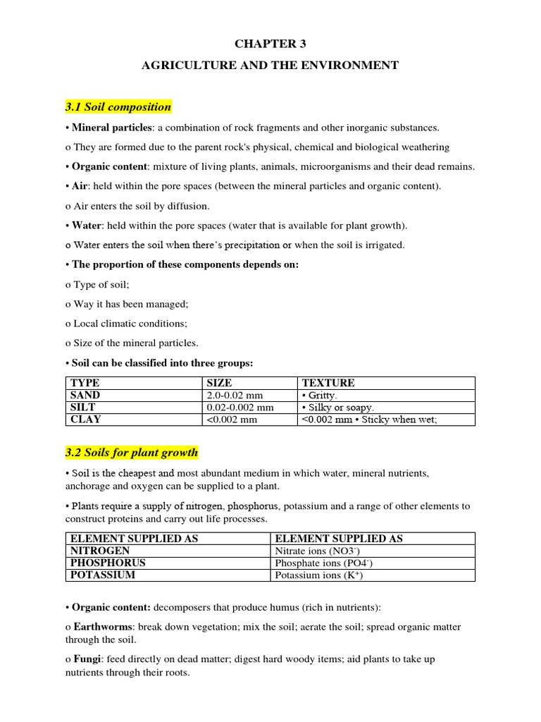 CH 3 NOTES Agriculture | PDF | Soil | Materials