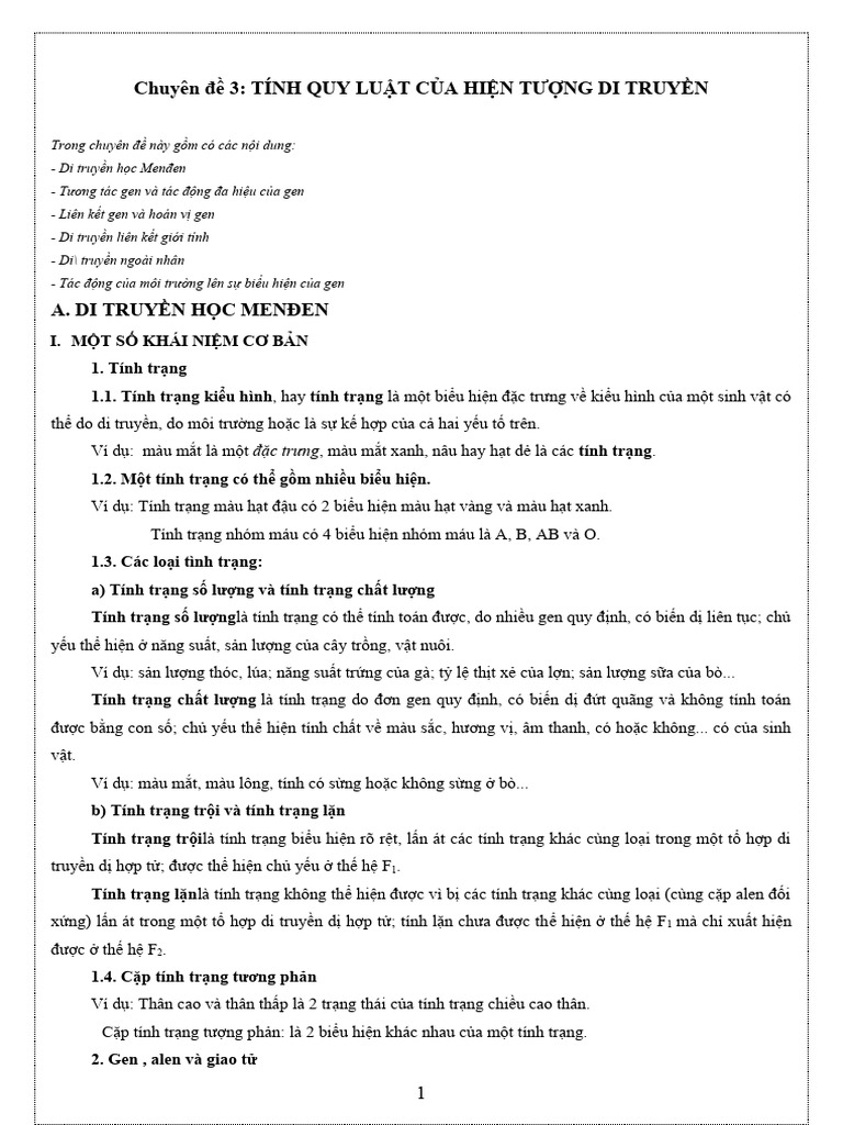 Chủ đề 2 PHAN 1 Quy luật di truyền Menđen | PDF