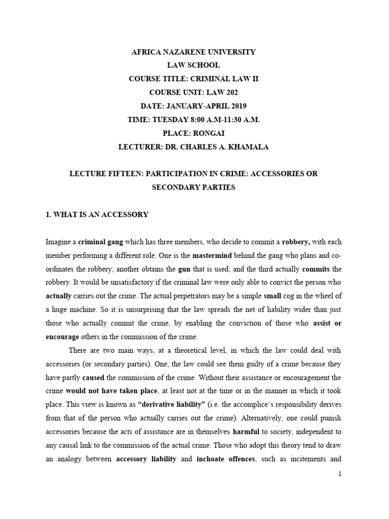 Criminal Law II: Accessories & Liability | PDF | Aiding And Abetting | Crimes