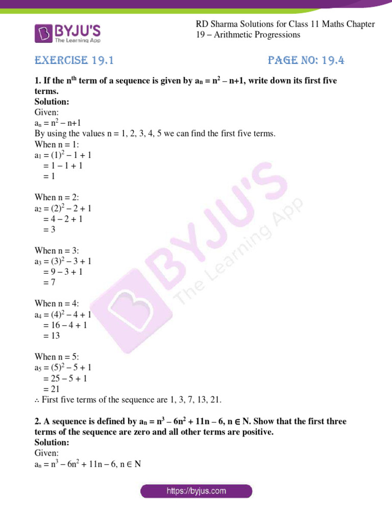 RD Sharma Dec20 Class 11 Maths Chapter 19 Arithmetic Progressions | PDF ...