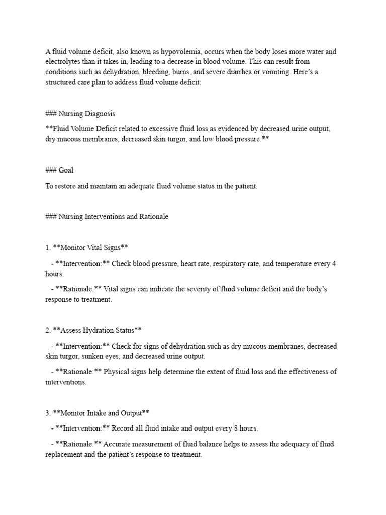 Care Plan Types | PDF | Dehydration | Pain