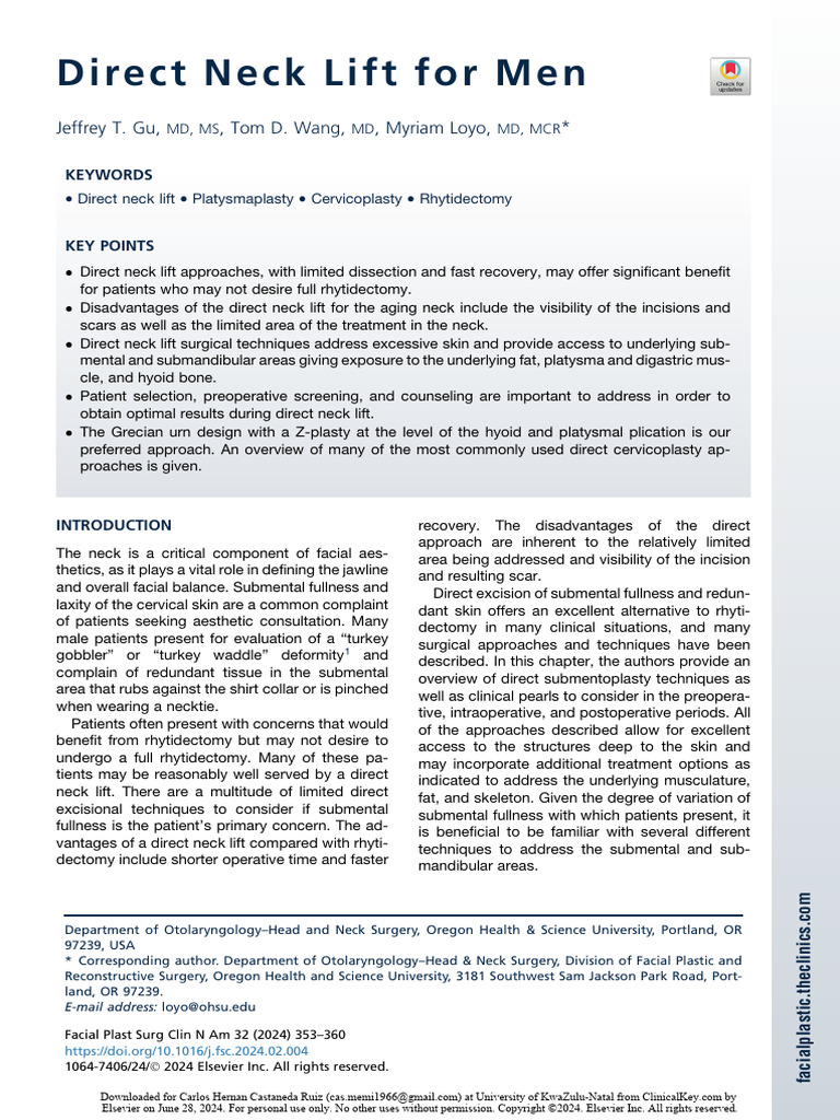 Direct Neck Lift For Men: Jeffrey T. Gu,, Tom D. Wang,, Myriam Loyo ...